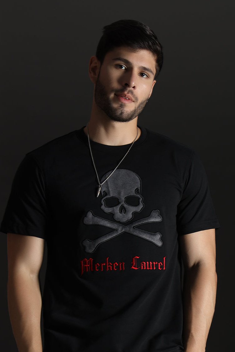 SKELTON APPLIQUE EMBROIDERY T-SHIRT